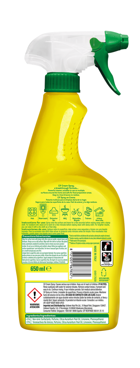 CIF CREAM SPRAY MULTIPURPOSE LEMON 650ML – The Good Cart SG