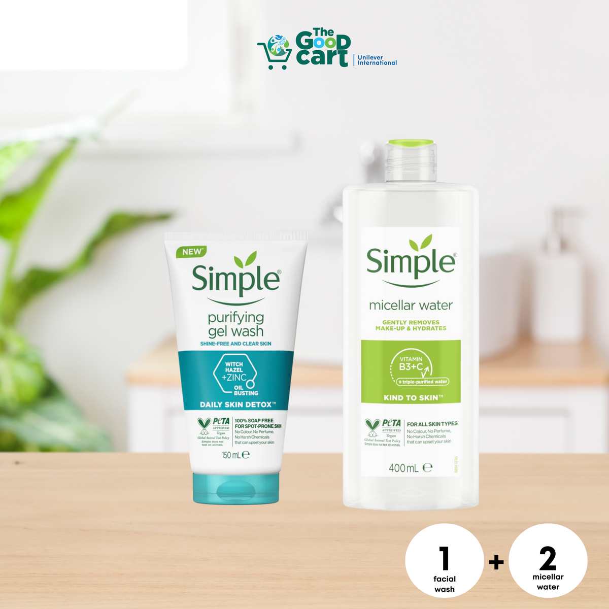 Simple Water Boost Micellar Facial Gel Wash + Simple Kind to Skin Mice ...